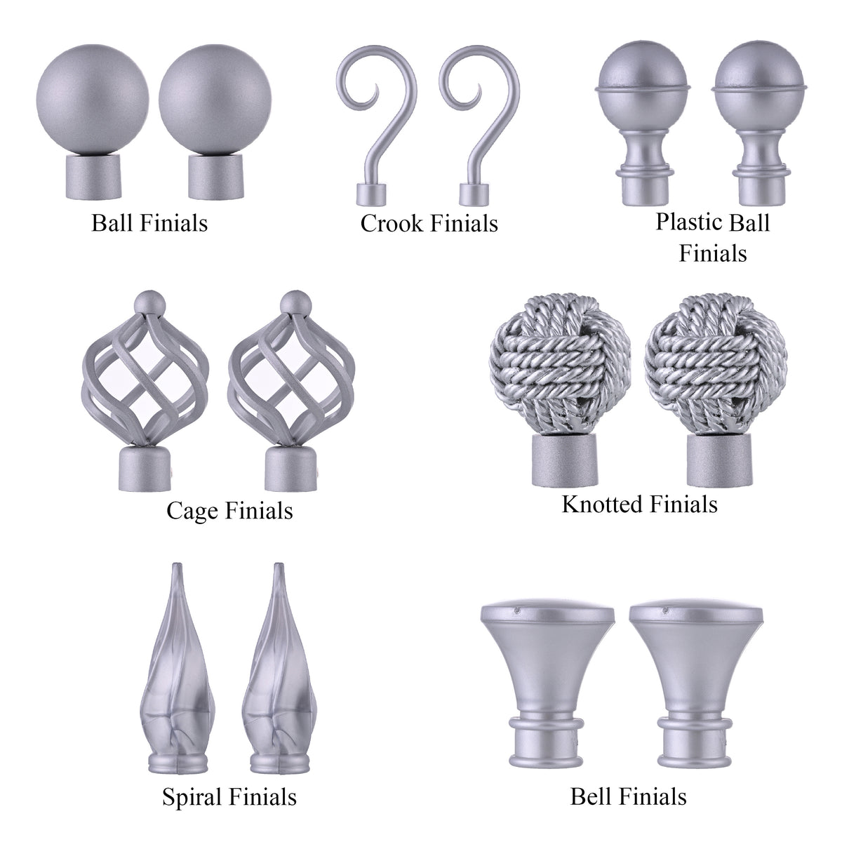 19mm Curtain Pole Ends Finials Pack of 2 Adjustable Screws Matt Silver