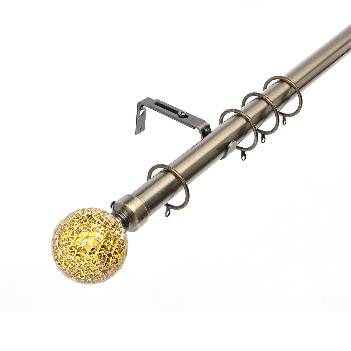 28mm Crackle Glass Finial Extendable Curtain Pole - Antique Brass