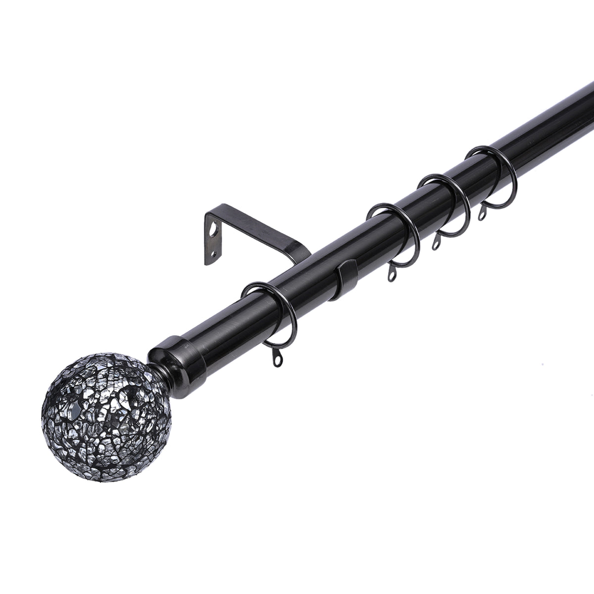 28mm Crackle Glass Finial Extendable Curtain Pole - Black Nickel