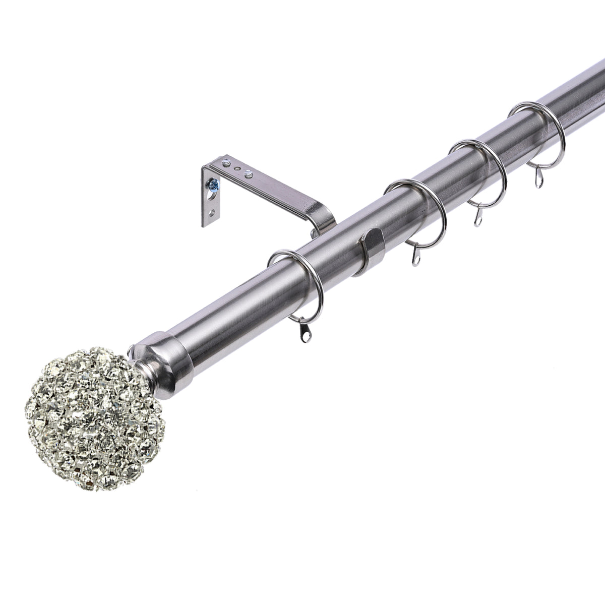 28mm Ball Finial Diamante Extendable Curtain Pole - Brushed Steel