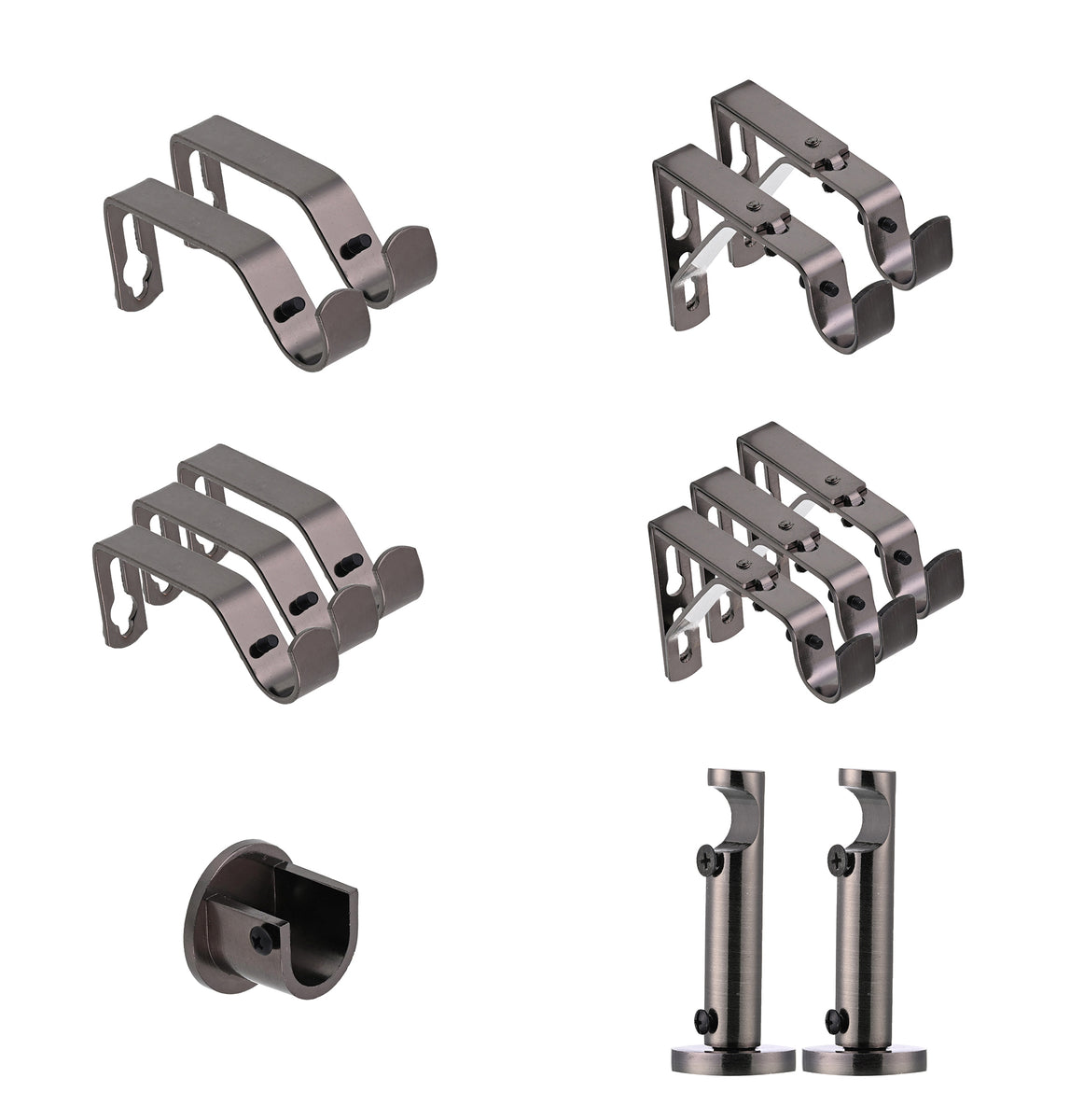 19mm Curtain Pole Ends Brackets with Adjustable Screws - Black Nickel