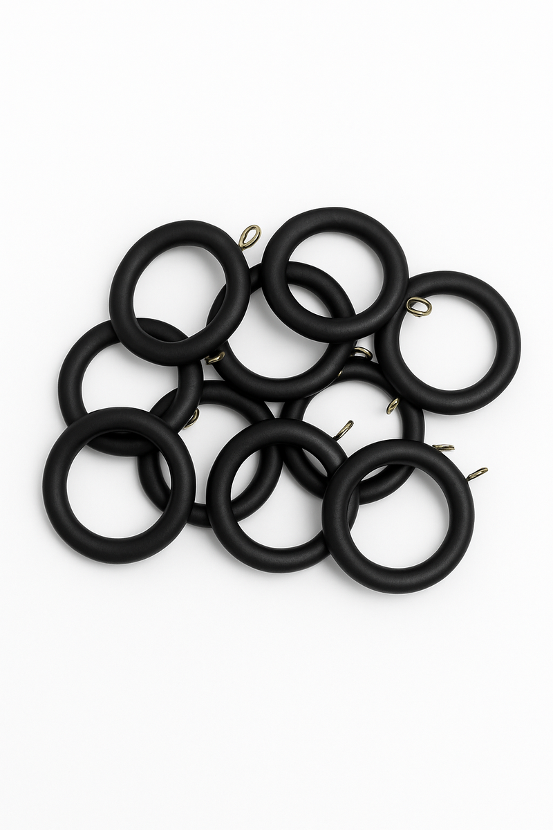 28 mm Wooden Fixed Length Curtain Pole Black Rings