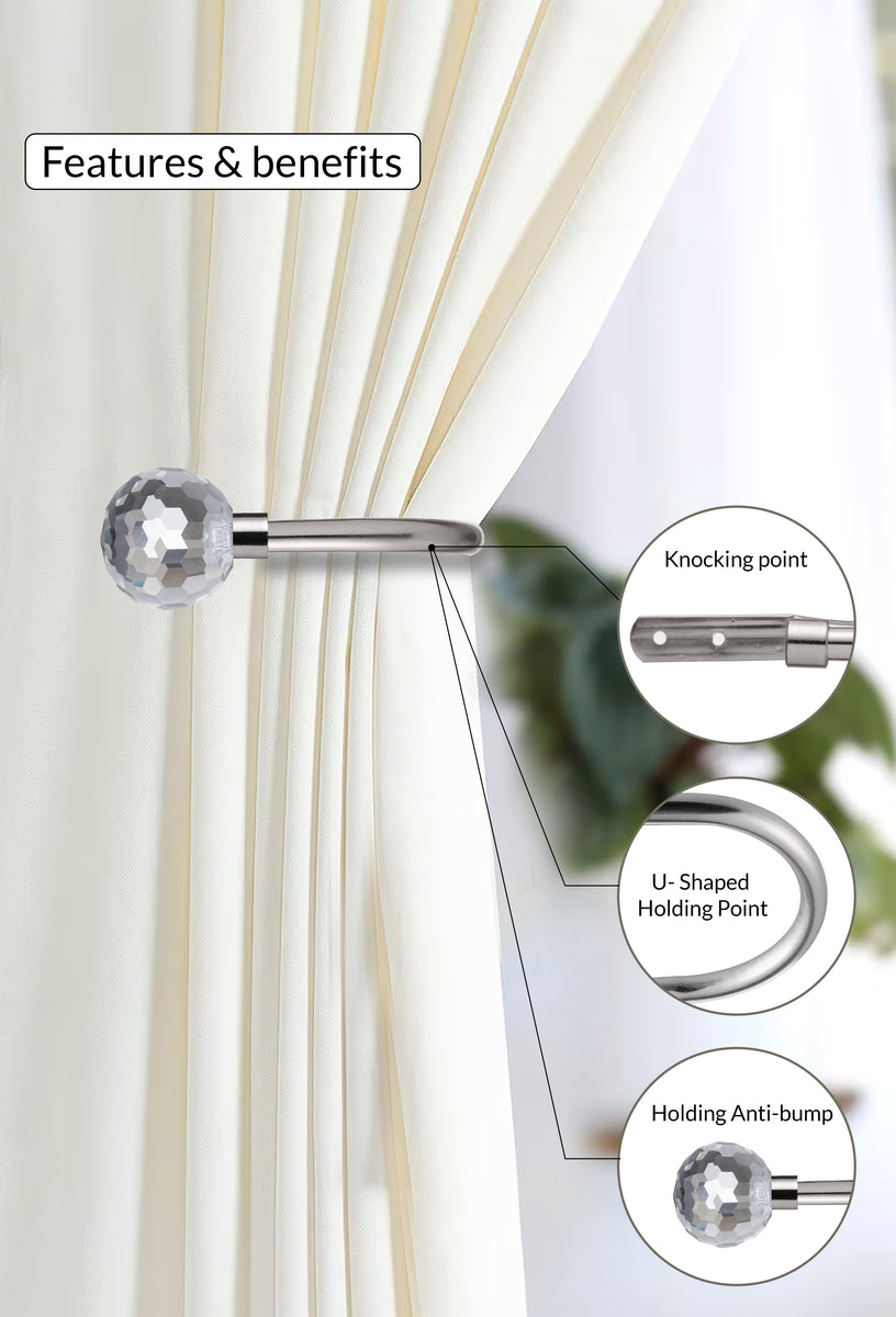 Crystal Clear Metal Curtain Holdbacks Pair - Polished Chrome