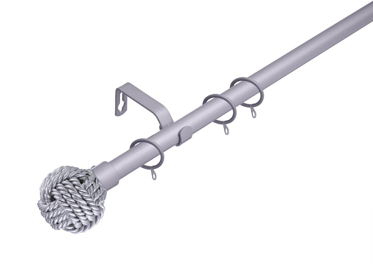 19 mm Satin Steel Knotted Finial Extendable Metal Curtain Poles Rods